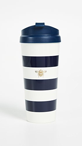 Kate Spade New York Insulated Thermal Travel Mug Tumbler, 16 Ounces, Navy Stripe (Bee)