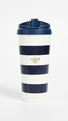 Kate Spade New York Insulated Thermal Travel Mug Tumbler, 16 Ounces, Navy Stripe (Bee)