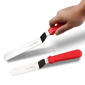 PUCKWAY Angled Icing Spatula, Stainless Steel Offset Spatula, Cake Spatula Set of 2 Red 6" & 8"