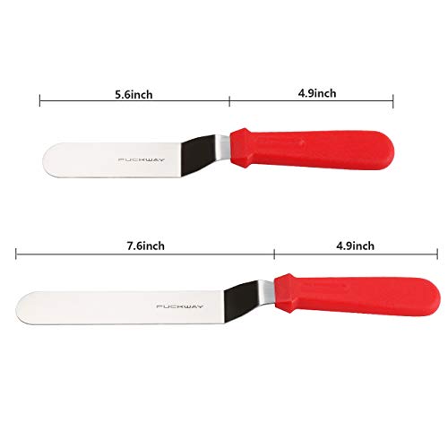 PUCKWAY Angled Icing Spatula, Stainless Steel Offset Spatula, Cake Spatula Set of 2 Red 6" & 8"