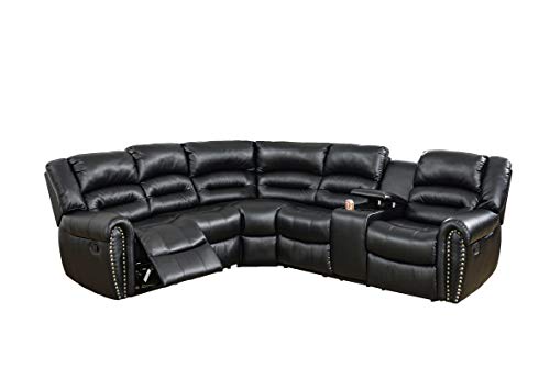 Poundex Tamanna Black Bonded Leather Reclining Sectional Sofa