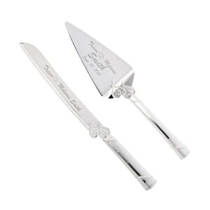 lenox true love silver personalized wedding cake cutting set, engraved wedding cake knife and server, wedding cake cutter