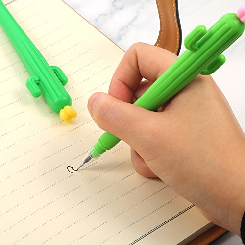 TOODOO 12 Pieces Cactus Rollerball Pens 0.5 mm Black Ink Pens Vibrant Cute Plant Pen for School Home Office (12 Pieces)