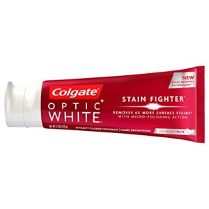 Colgate Optic White Whitening Toothpaste, Stain Fighter, Mint, 2 Count(Pack of 1)