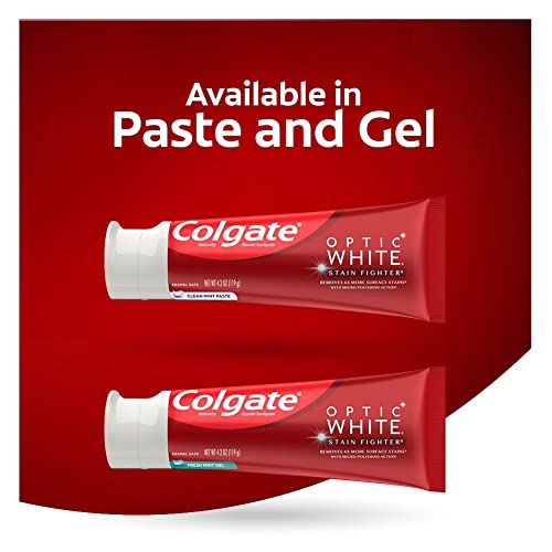 Colgate Optic White Whitening Toothpaste, Stain Fighter, Mint, 2 Count(Pack of 1)