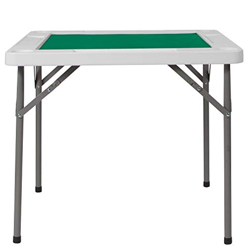 Flash Furniture Silas 34.5" Square 4-Player Folding Card Game Table with Green Playing Surface and Cup Holders, Granite White