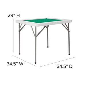 Flash Furniture Silas 34.5" Square 4-Player Folding Card Game Table with Green Playing Surface and Cup Holders, Granite White