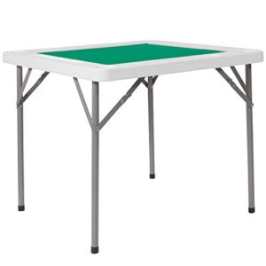 Flash Furniture Silas 34.5" Square 4-Player Folding Card Game Table with Green Playing Surface and Cup Holders, Granite White