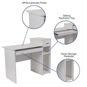 Flash Furniture Highland Park White Computer Desk with Shelves and Drawer