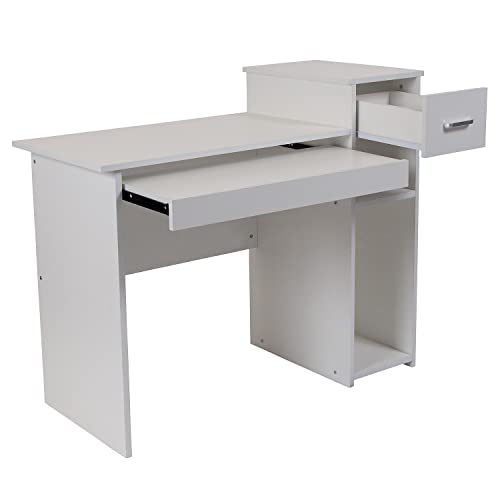 Flash Furniture Highland Park White Computer Desk with Shelves and Drawer