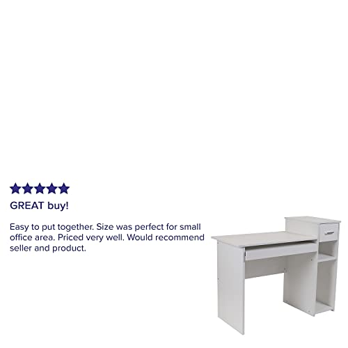 Flash Furniture Highland Park White Computer Desk with Shelves and Drawer