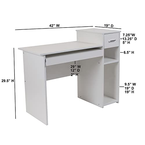 Flash Furniture Highland Park White Computer Desk with Shelves and Drawer