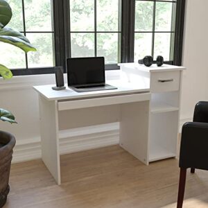 Flash Furniture Highland Park White Computer Desk with Shelves and Drawer