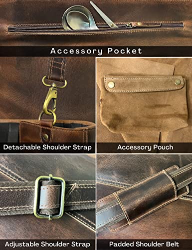 RUSTIC TOWN Leather Knife Roll Storage Bag | Elastic and Expandable 11 Pockets with Tool Pouch | Adjustable/Detachable Shoulder Strap | Travel-Friendly Chef Knife Case Roll (Walnut Brown)