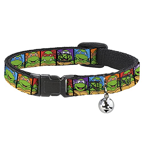 Cat Collar Breakaway Ninja Turtles Face Blocks Black Multi Color 8 to 12 Inches 0.5 Inch Wide