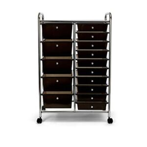 Seville Classics 15-Drawer Multipurpose Mobile Rolling Utility Storage Organizer Cart, Translucent Black