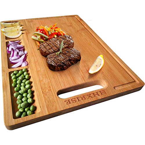 Cutting Boards,Large Bamboo Cutting Board With 3 Built-In Compartments And Juice Grooves - Kitchen Chopping Board for Meat (Butcher Block) Cheese and Vegetables(17 x 12.6")