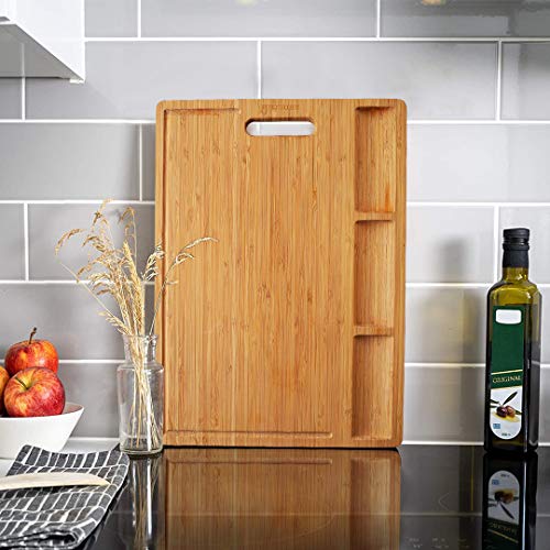 Cutting Boards,Large Bamboo Cutting Board With 3 Built-In Compartments And Juice Grooves - Kitchen Chopping Board for Meat (Butcher Block) Cheese and Vegetables(17 x 12.6")