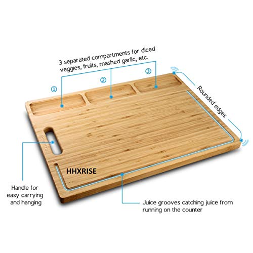 Cutting Boards,Large Bamboo Cutting Board With 3 Built-In Compartments And Juice Grooves - Kitchen Chopping Board for Meat (Butcher Block) Cheese and Vegetables(17 x 12.6")