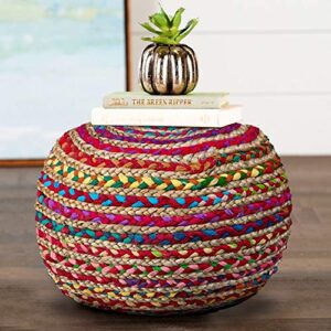 LR Home Resources Boho Beauty Braided Pouf Ottoman, 14" x 20", Multicolor -