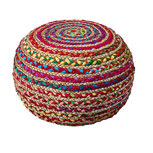 LR Home Resources Boho Beauty Braided Pouf Ottoman, 14" x 20", Multicolor -