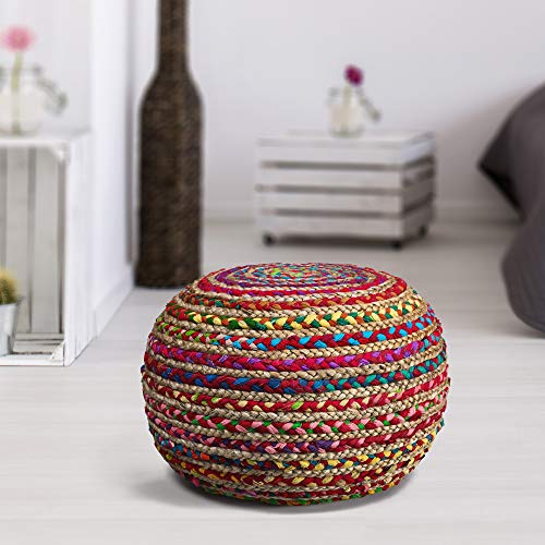 LR Home Resources Boho Beauty Braided Pouf Ottoman, 14" x 20", Multicolor -