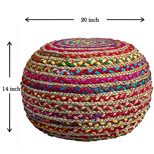 LR Home Resources Boho Beauty Braided Pouf Ottoman, 14" x 20", Multicolor -