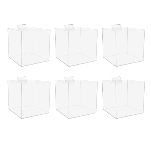 Marketing Holders 6 Pack 4 Inch Slatwall Retail Bin Clear Acrylic Merchandise Storage Organizer Bulk Product Dump Container Lucite Single Pocket Caddy for Retail Stores and Service Centers