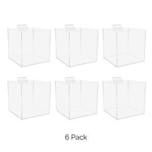 Marketing Holders 6 Pack 4 Inch Slatwall Retail Bin Clear Acrylic Merchandise Storage Organizer Bulk Product Dump Container Lucite Single Pocket Caddy for Retail Stores and Service Centers