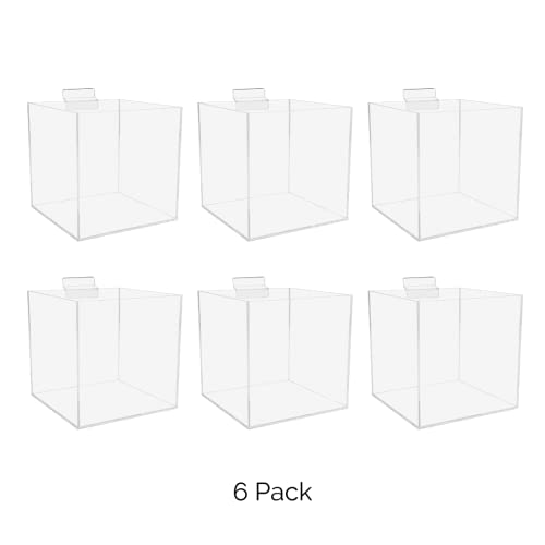 Marketing Holders 6 Pack 4 Inch Slatwall Retail Bin Clear Acrylic Merchandise Storage Organizer Bulk Product Dump Container Lucite Single Pocket Caddy for Retail Stores and Service Centers