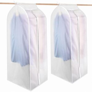 konky garment clothes cover protector, lightweight closet storage bags translucent dustproof waterproof hanging clothing storage bag with full zipper & magic tape & strap for coat dress windcoat-large