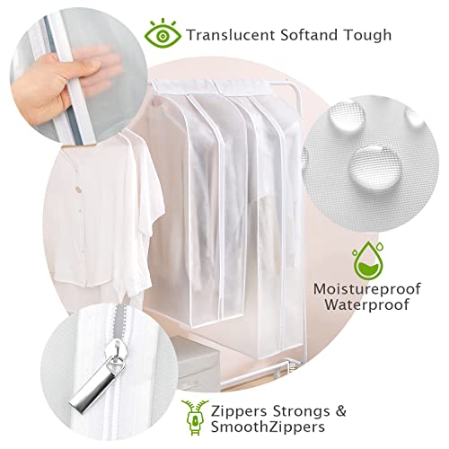 KONKY Garment Clothes Cover Protector, Lightweight Closet Storage Bags Translucent Dustproof Waterproof Hanging Clothing Storage Bag with Full Zipper & Magic Tape & Strap for Coat Dress Windcoat-Large