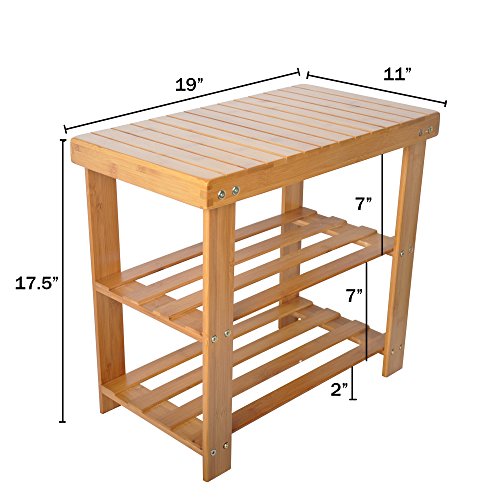 LUCKYERMORE 2-Tier Shoe Rack Bench Seat Entryway Storage Shelf Bamboo Shoes Rack Small