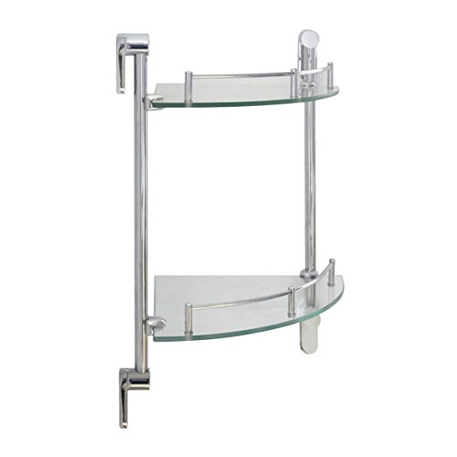 MODONA Double Corner Glass Shelf with Pre-Installed Rail - Polished Chrome - Oval Series - 5 Year Warrantee