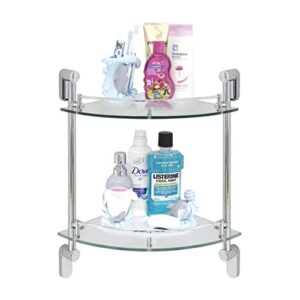 MODONA Double Corner Glass Shelf with Pre-Installed Rail - Polished Chrome - Oval Series - 5 Year Warrantee