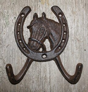 eskoni cast iron rustic ranch horse head 2 hook coat hooks rack towel horseshoe, coat hook,hat hook wall mounted,wall hook,coat hanger,hooks for bath,kitchen,garage