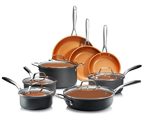 Gotham Steel Pro Pots and Pans Set Nonstick, 13 Pc Hard Anodized Kitchen Cookware Set, Induction Cookware Set, Long Lasting Nonstick, Ceramic Coated, Stay Cool Handles Dishwasher Safe, 100% Toxin Free