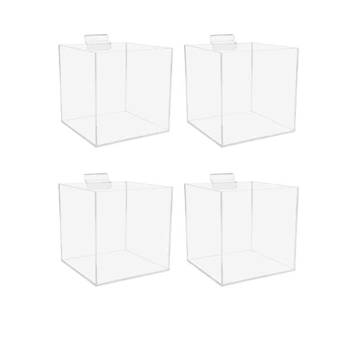 Marketing Holders 4 Pack 5" Slatwall Retail Bin Clear Acrylic Merchandise Storage Organizer Bulk Product Dump Boxes Single Pocket Plexiglass Caddy for Retail Stores and Service Centers