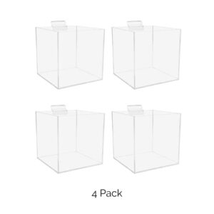 Marketing Holders 4 Pack 5" Slatwall Retail Bin Clear Acrylic Merchandise Storage Organizer Bulk Product Dump Boxes Single Pocket Plexiglass Caddy for Retail Stores and Service Centers