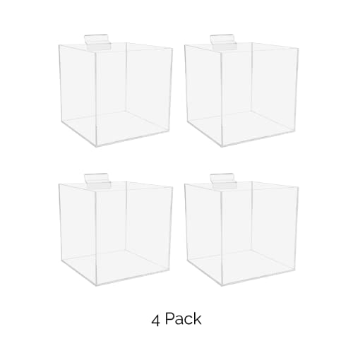 Marketing Holders 4 Pack 5" Slatwall Retail Bin Clear Acrylic Merchandise Storage Organizer Bulk Product Dump Boxes Single Pocket Plexiglass Caddy for Retail Stores and Service Centers