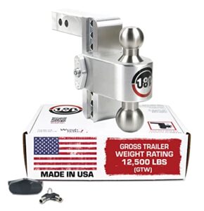 weigh safe adjustable trailer hitch ball mount - 6" adjustable drop hitch for 2" receiver - premium heavy duty aluminum trailer tow hitch w/ stainless steel tow balls (2" & 2 5/16") - 12,500 lbs gtw