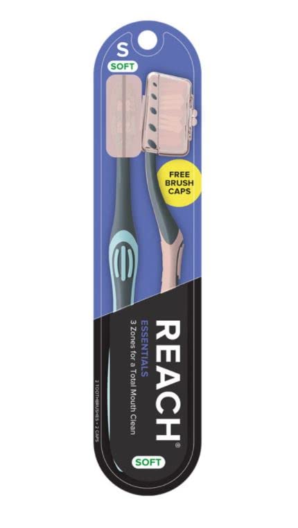 Reach (2 Packs Of 2) Reach Essentials 2-Pack With Brush Cap (Multi Color) Soft, 2 Count