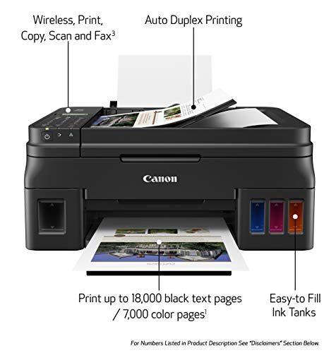 Canon PIXMA G4210 Wireless All-In-One Supertank (Megatank) Printer, Copier, Scan, Fax and ADF with Mobile Printing, Black, One Size (2316C002)