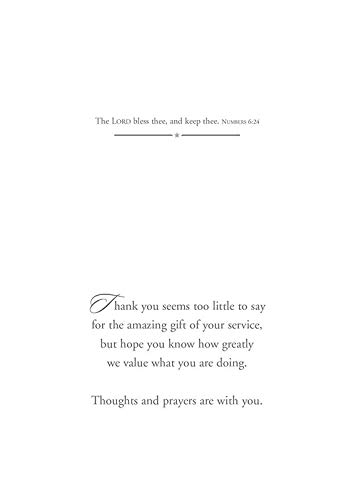 For Your Service - Thank You Greeting Cards - Blank - NIV Scripture - (Box of 12)