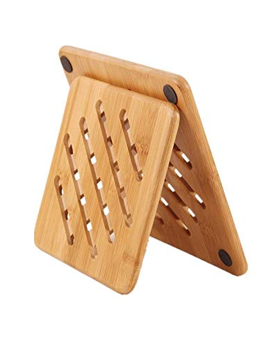 Natural Bamboo Trivet Mat Set, Kitchen Wood Hot Pads Trivet, Heat Resistant Pads for Hot Dishes/Pot/Bowl/Teapot/Hot Pot Holders, Anti-Hot Non-Slip Durable,Square and Round (Pack of 4), by MUWENTY