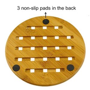 Natural Bamboo Trivet Mat Set, Kitchen Wood Hot Pads Trivet, Heat Resistant Pads for Hot Dishes/Pot/Bowl/Teapot/Hot Pot Holders, Anti-Hot Non-Slip Durable,Square and Round (Pack of 4), by MUWENTY