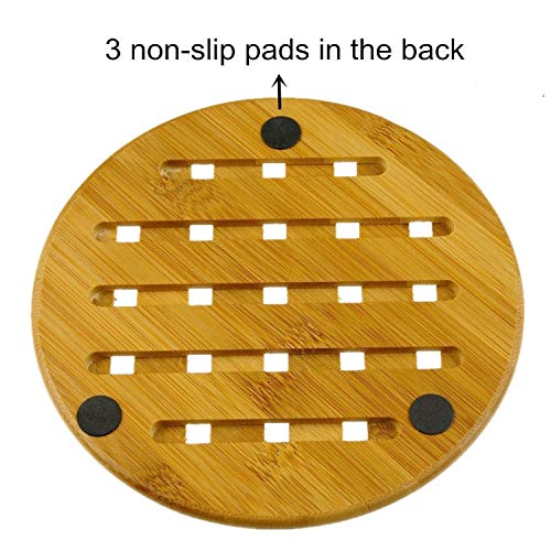 Natural Bamboo Trivet Mat Set, Kitchen Wood Hot Pads Trivet, Heat Resistant Pads for Hot Dishes/Pot/Bowl/Teapot/Hot Pot Holders, Anti-Hot Non-Slip Durable,Square and Round (Pack of 4), by MUWENTY