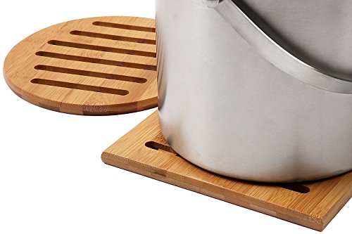 Natural Bamboo Trivet Mat Set, Kitchen Wood Hot Pads Trivet, Heat Resistant Pads for Hot Dishes/Pot/Bowl/Teapot/Hot Pot Holders, Anti-Hot Non-Slip Durable,Square and Round (Pack of 4), by MUWENTY