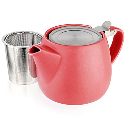 Tealyra - Pluto Porcelain Small Teapot Red - 18.2-ounce (1-2 cups) - Matte Finish - Stainless Steel Lid and Extra-Fine Infuser To Brew Loose Leaf Tea - 540ml