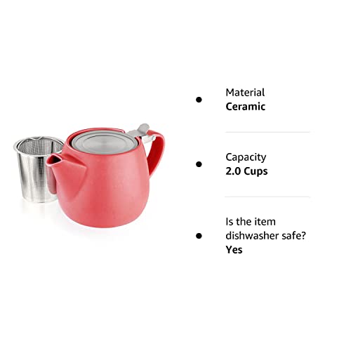 Tealyra - Pluto Porcelain Small Teapot Red - 18.2-ounce (1-2 cups) - Matte Finish - Stainless Steel Lid and Extra-Fine Infuser To Brew Loose Leaf Tea - 540ml